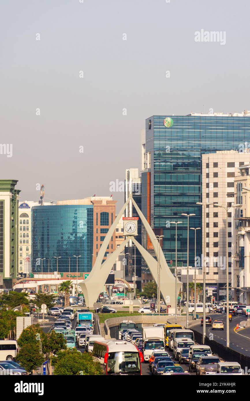 The daily traffic jams in Dubai City. Rush hour traffic, United Arab ...