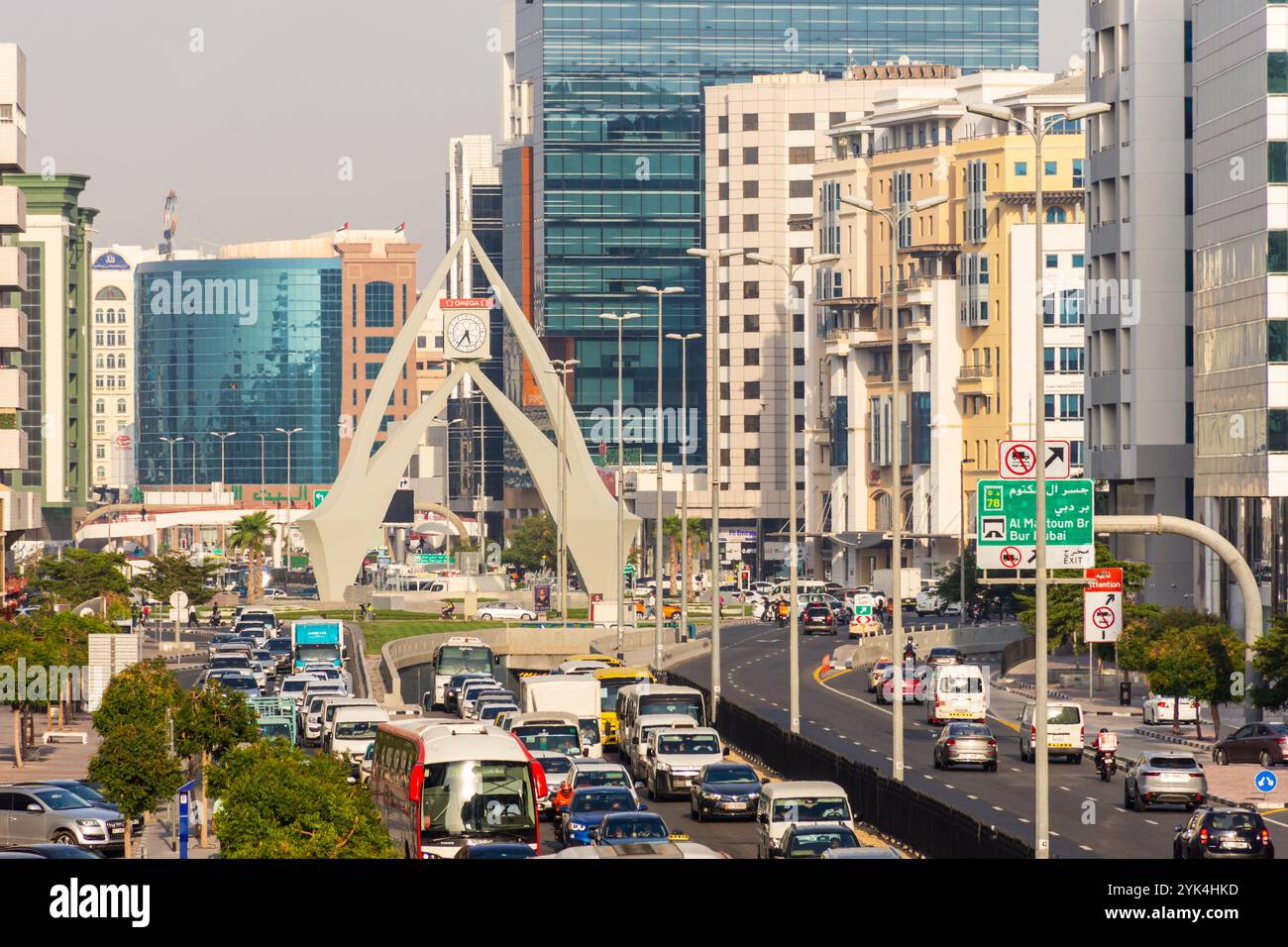 The daily traffic jams in Dubai City. Rush hour traffic, United Arab ...