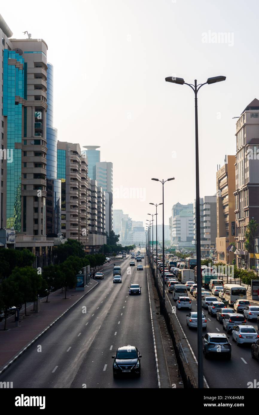 The daily traffic jams in Dubai City. Rush hour traffic, United Arab ...