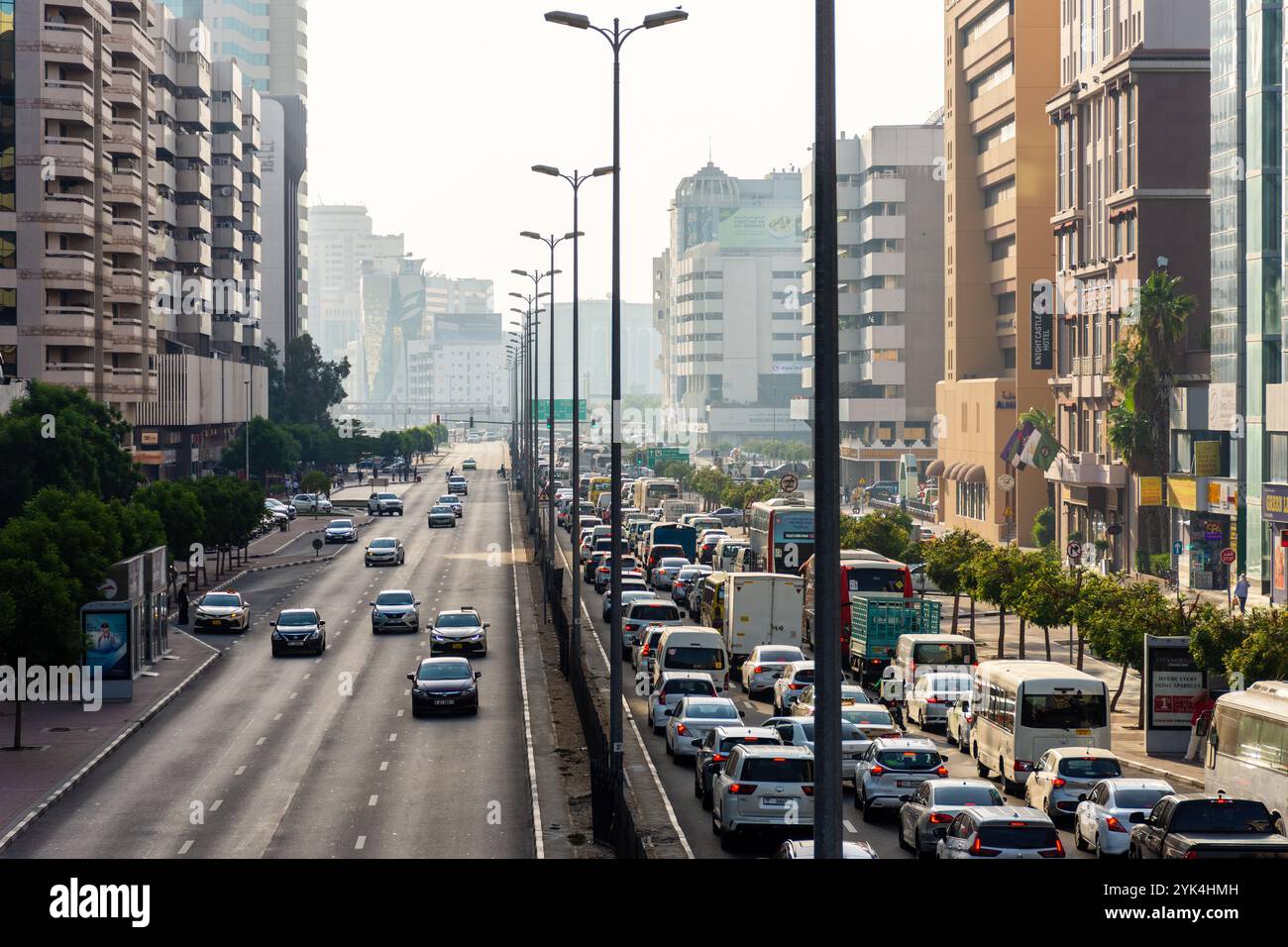 The daily traffic jams in Dubai City. Rush hour traffic, United Arab ...