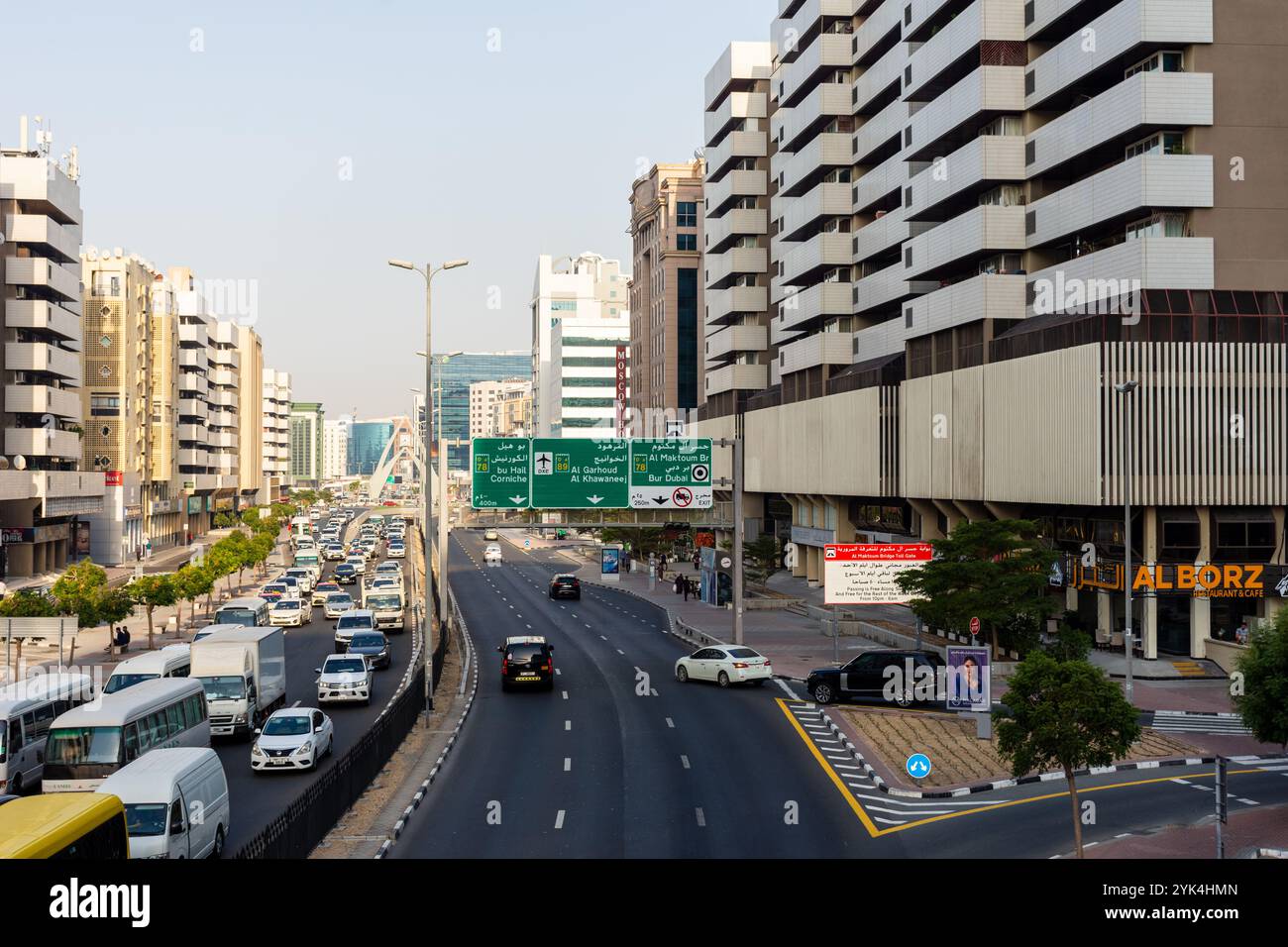 The daily traffic jams in Dubai City. Rush hour traffic, United Arab ...