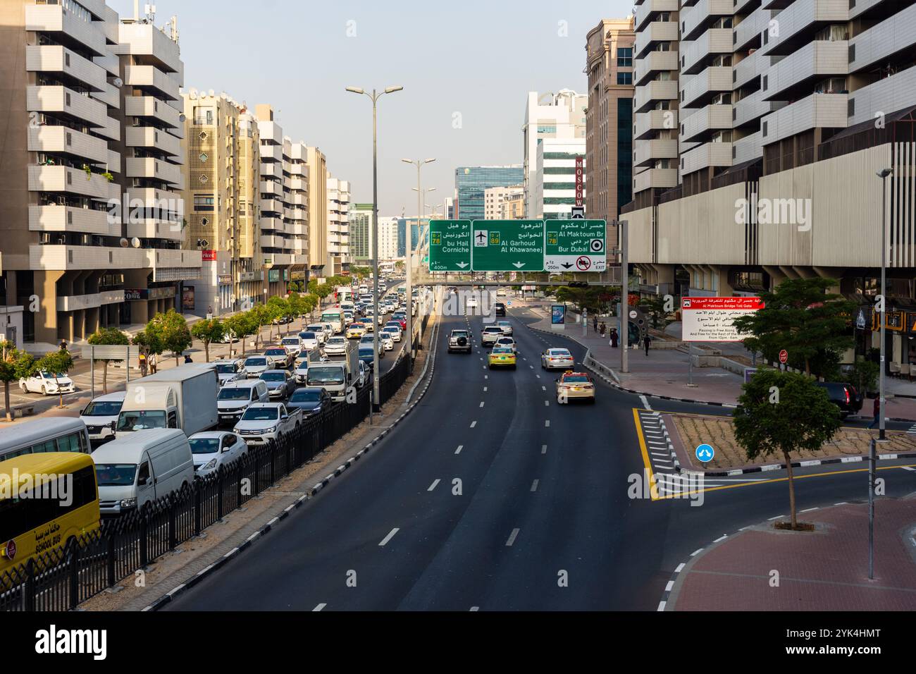 The daily traffic jams in Dubai City. Rush hour traffic, United Arab ...