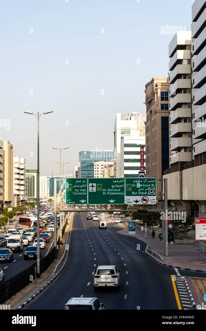 The daily traffic jams in Dubai City. Rush hour traffic, United Arab ...