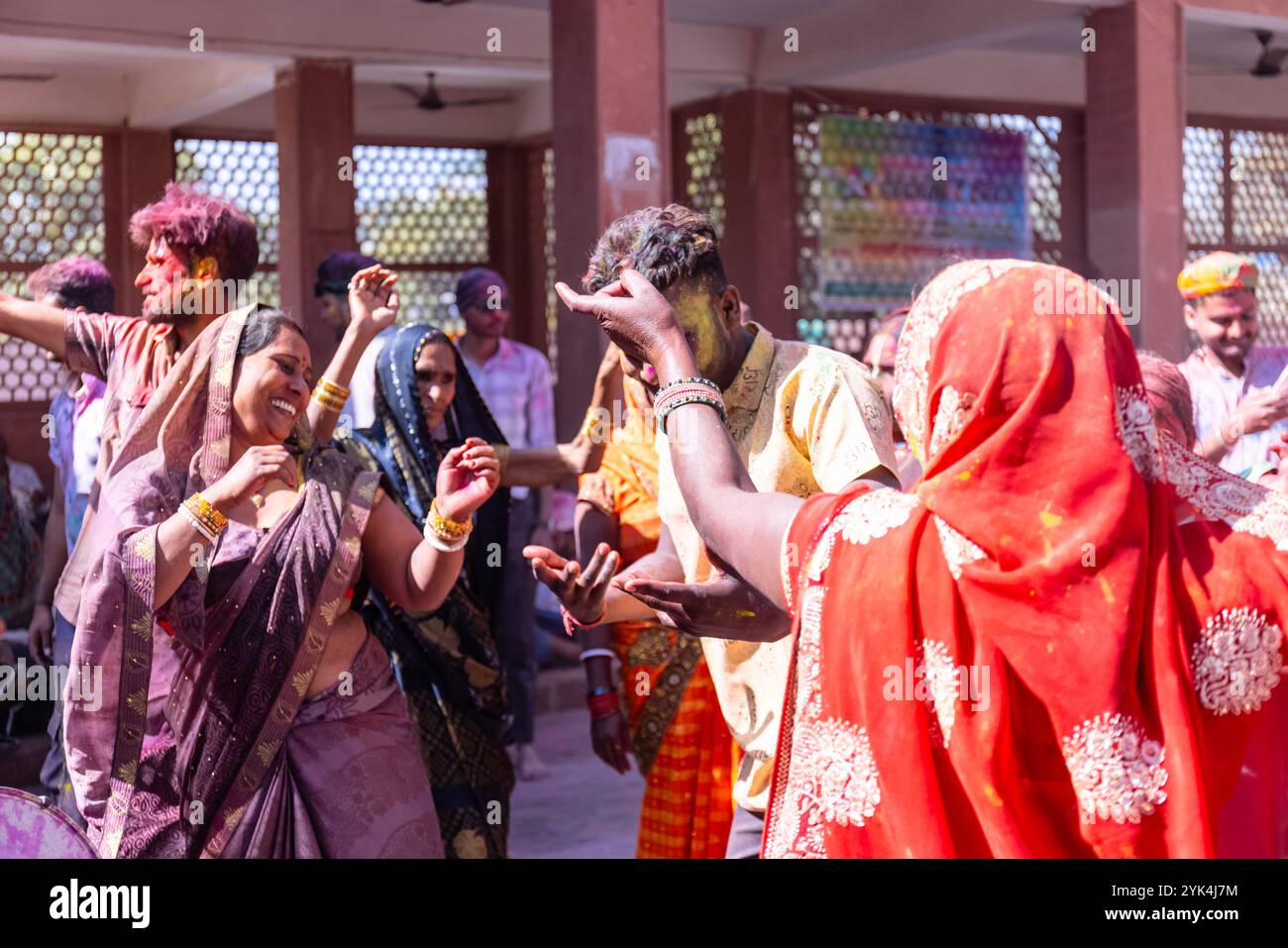 Group of hindu people with colors of their faces celebrating the ...