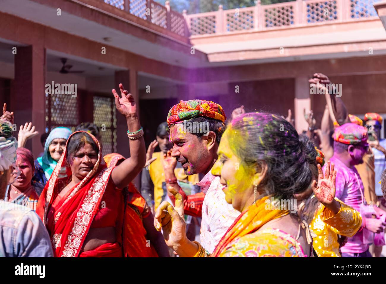 Group of hindu people with colors of their faces celebrating the ...