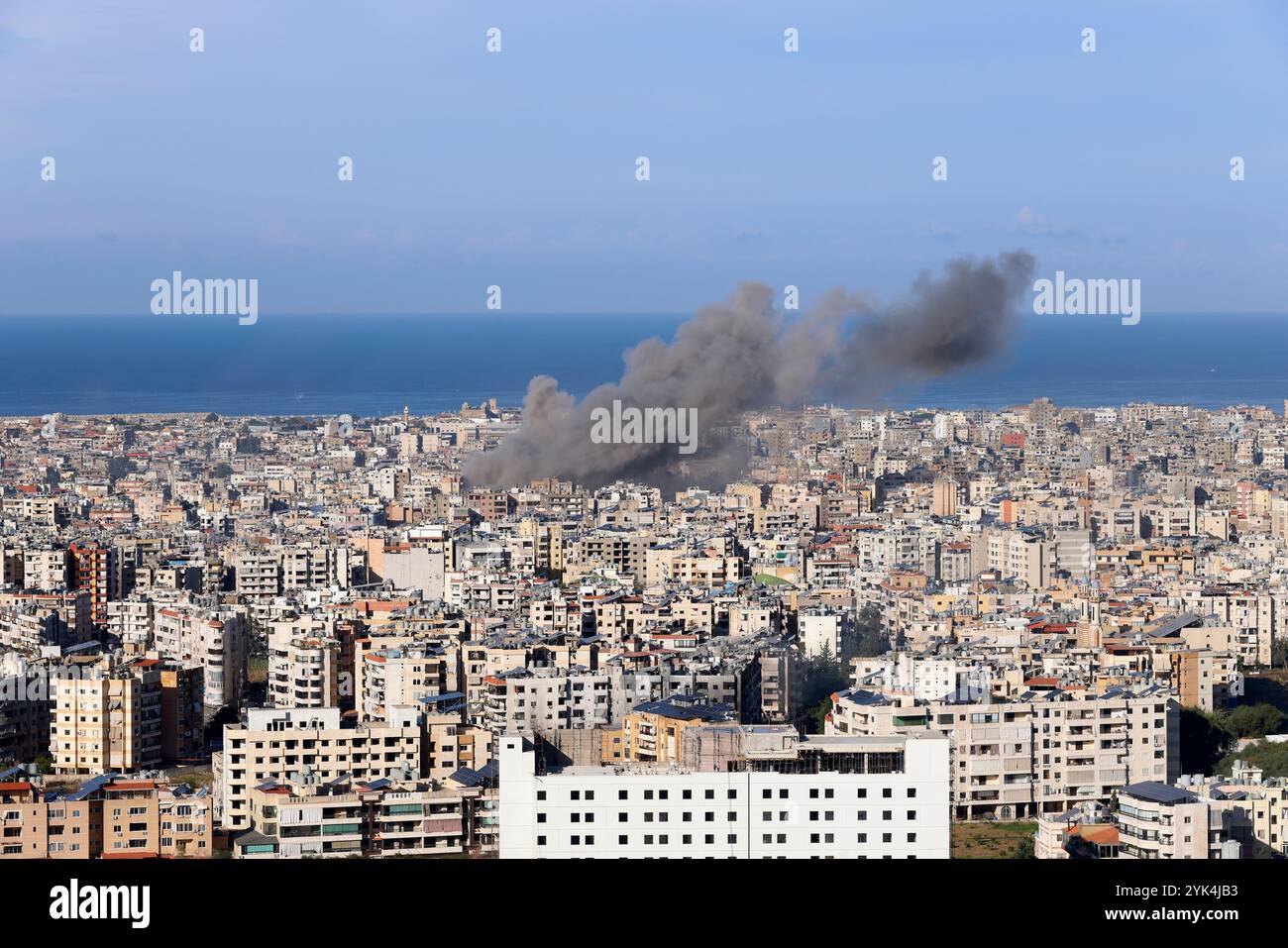 Beirut, Lebanon. 17th Nov, 2024. Smoke rises among the residential ...
