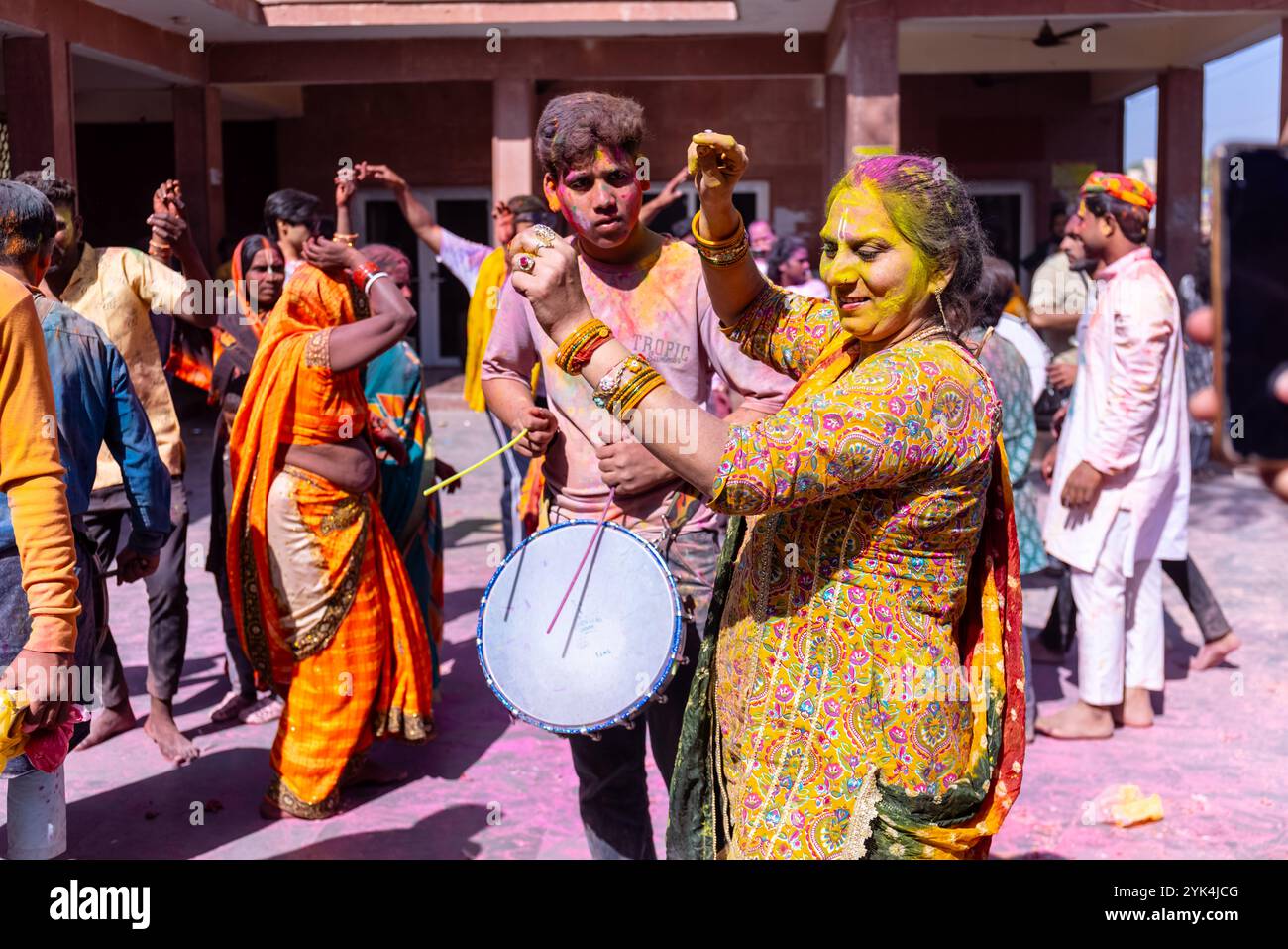 Group of hindu people with colors of their faces celebrating the ...
