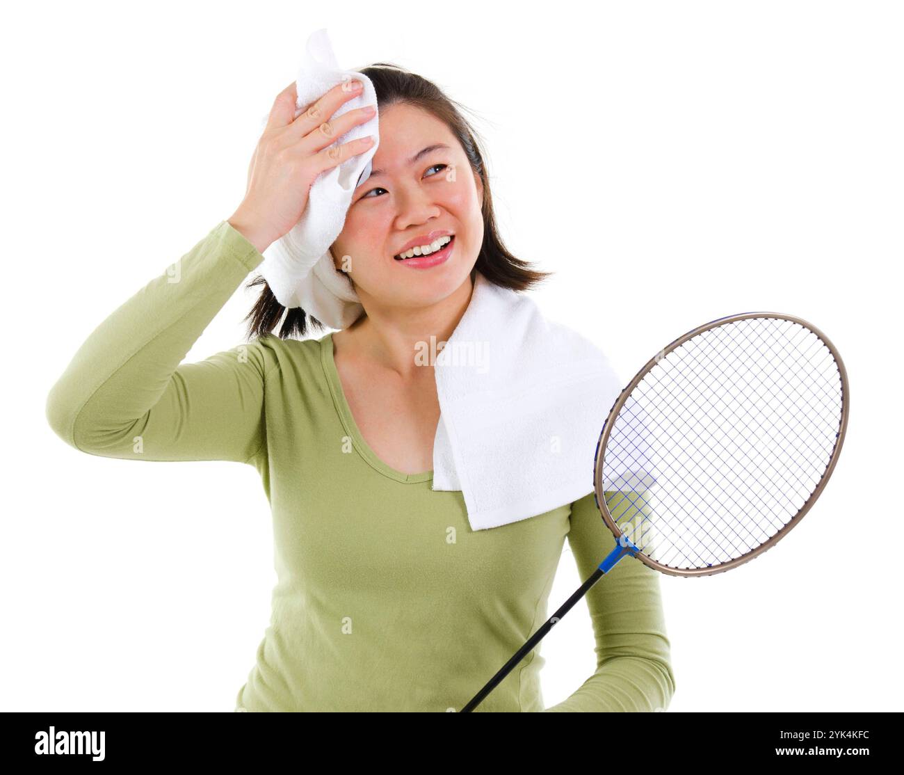 Sweating after badminton Asian female sweating after playing badminton ...