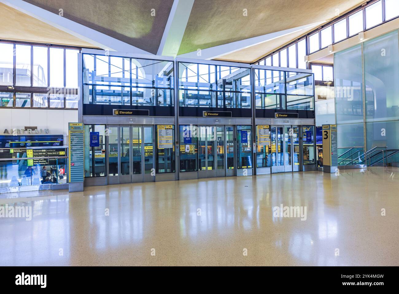 Glass elevator doors in Newark Liberty International Airport terminal ...