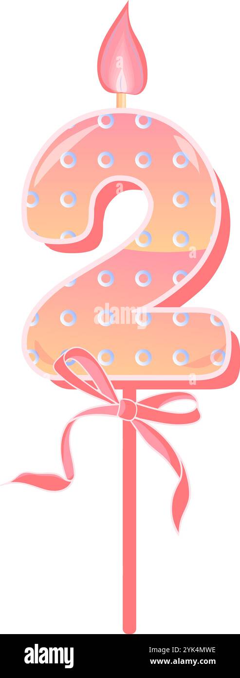 Happy Birthday cake font with pink yellow candle. two year, symbol of ...