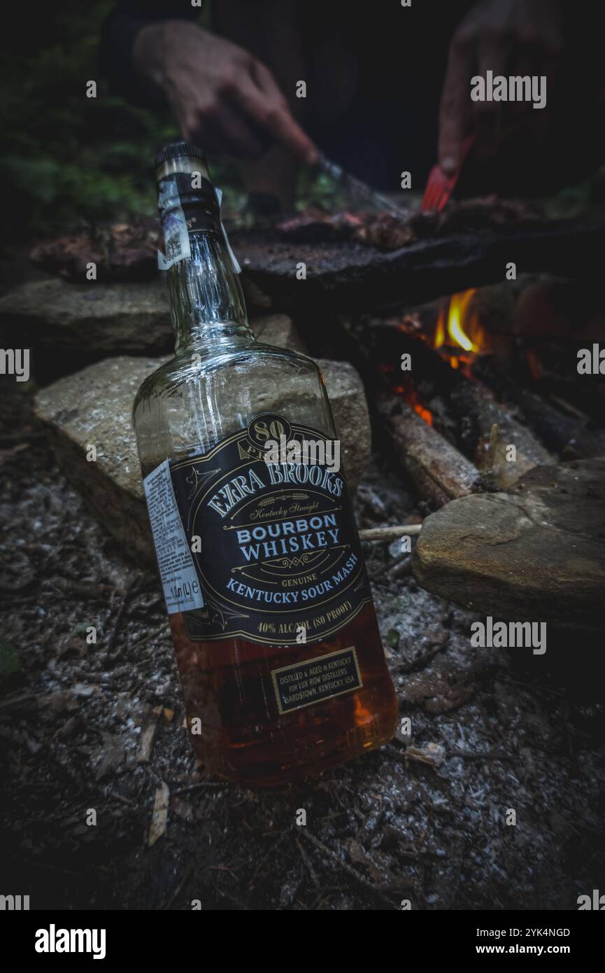 Bushcraft campfire cooking in the forest Stock Photo - Alamy