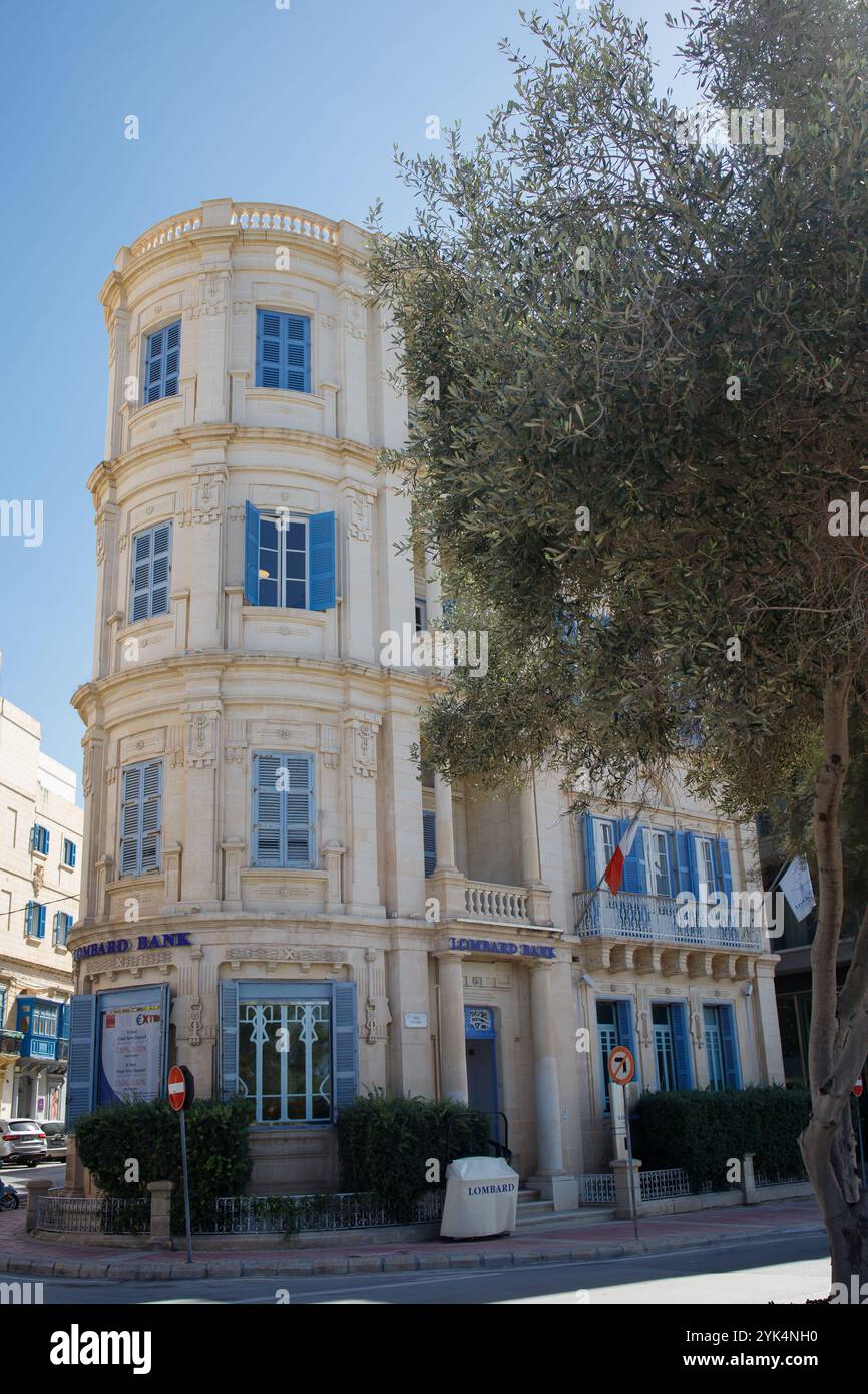 Lombard bank old traditional maltese building in Sliema, Malta Stock ...