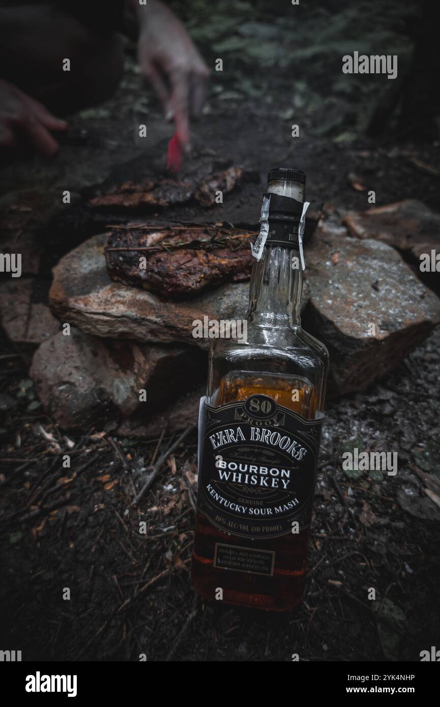 Bushcraft campfire cooking in the forest Stock Photo - Alamy