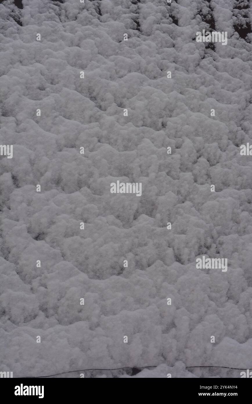 Winter, a large layer of white crumbly snow poured on all the roads and ...