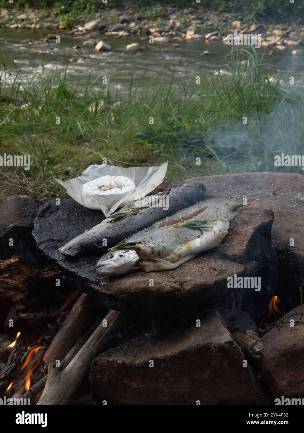 Bushcraft campfire cooking in the forest Stock Photo - Alamy