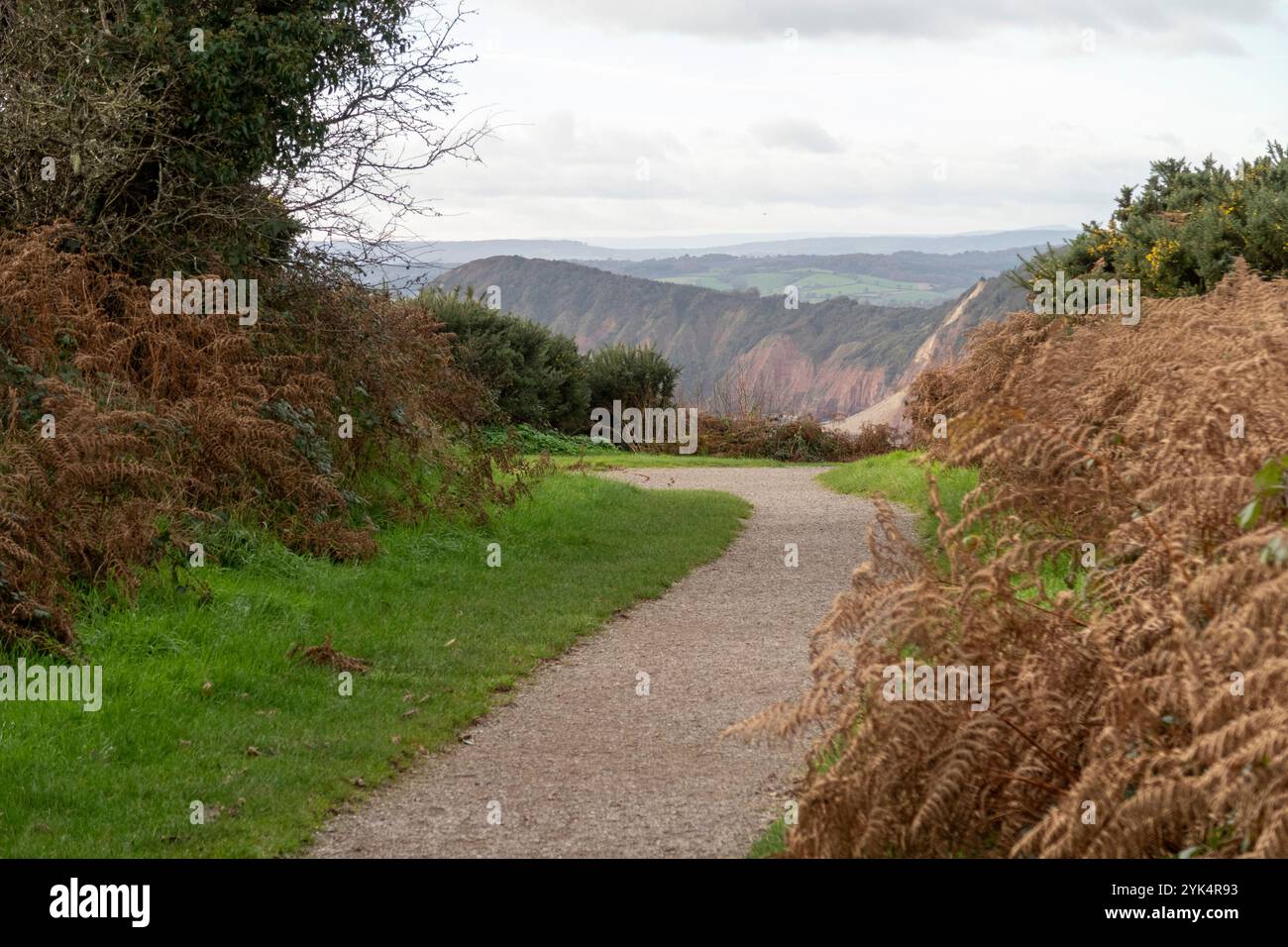 View along the South West Coastal Path closed at Salcombe Hill, above ...