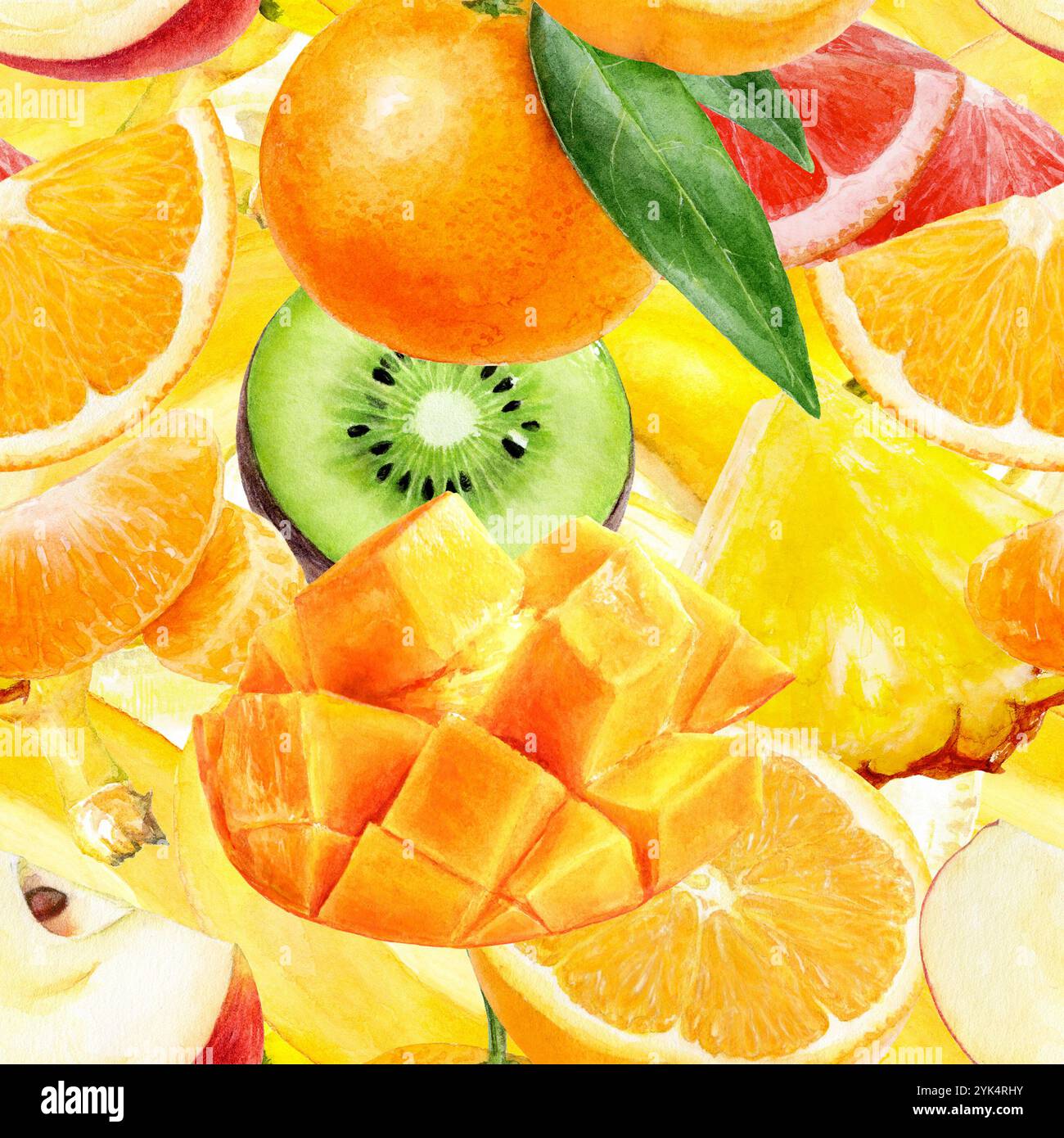 Hand-Painted Watercolor Seamless Tropical Fruit Pattern Stock Photo - Alamy