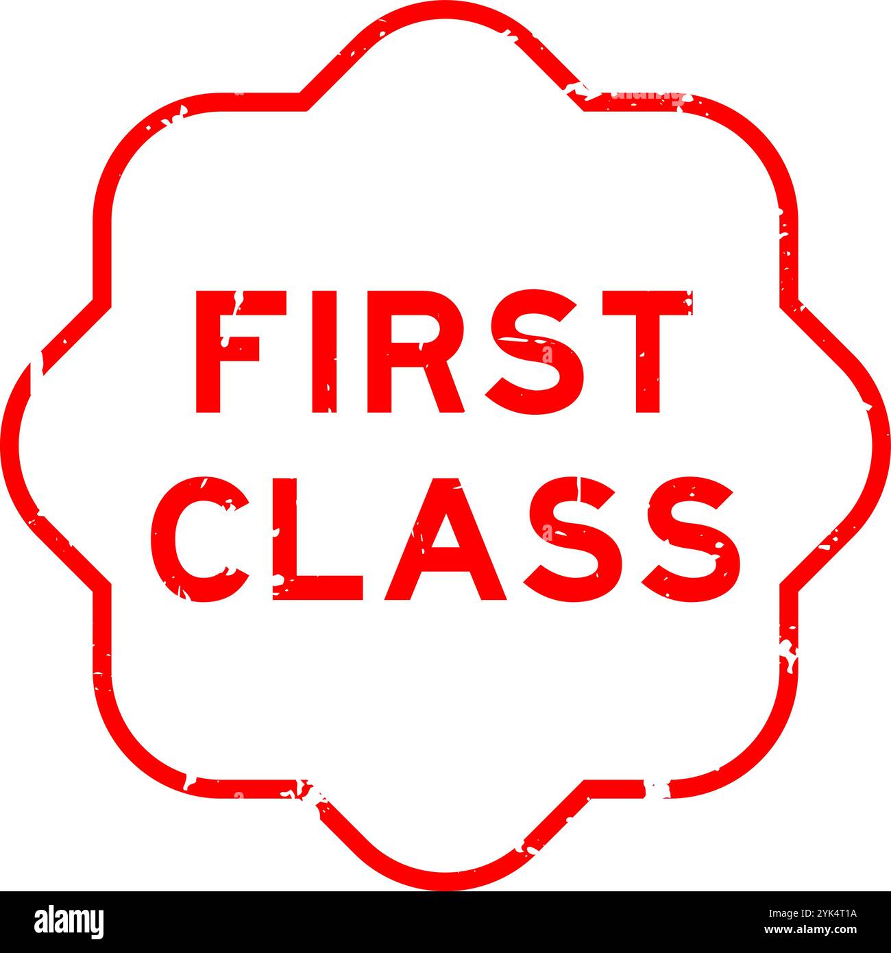Grunge red first class word rubber seal stamp on white background Stock ...