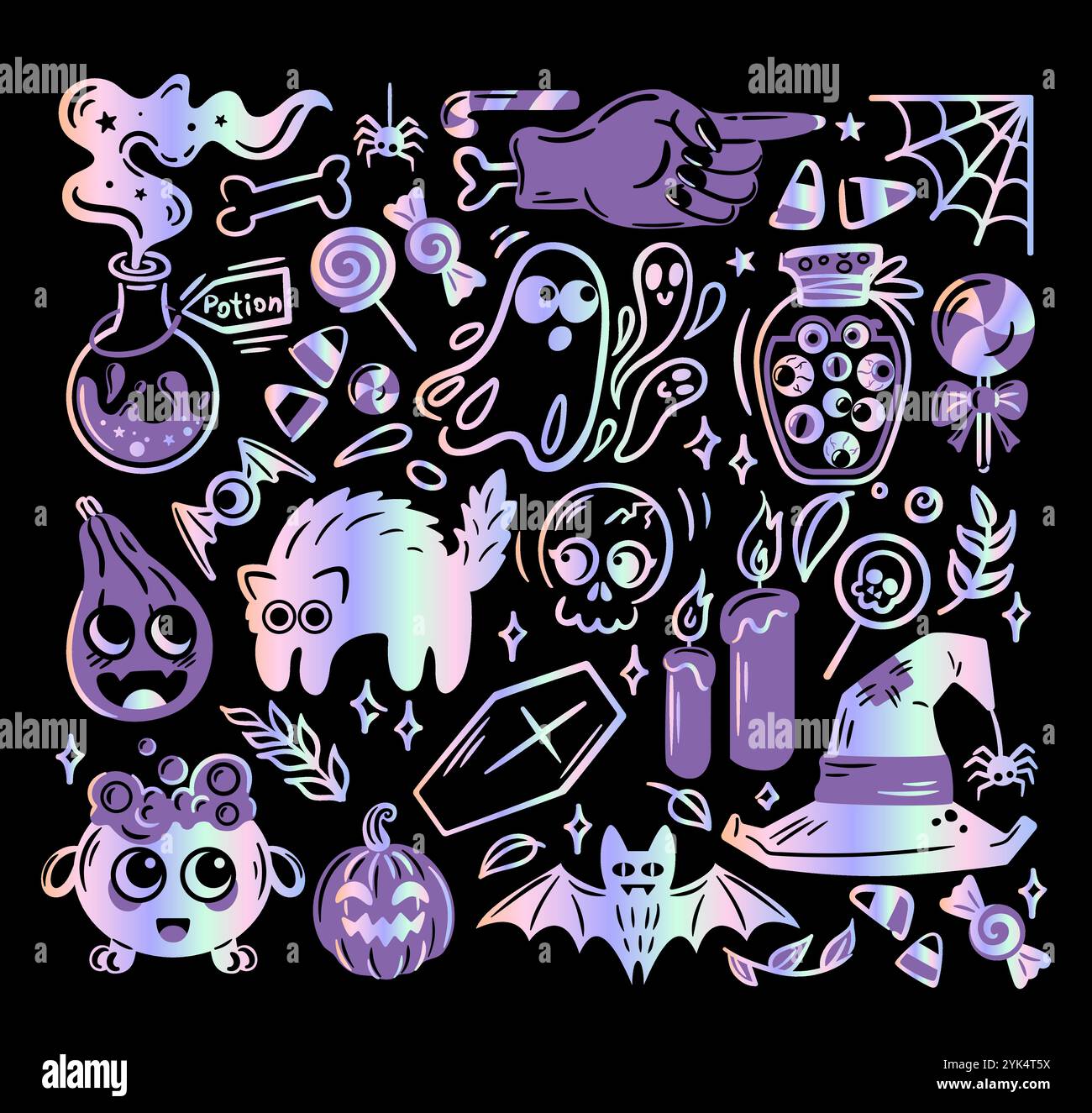 Metallic Y2k holographic Halloween sticker. Shiny gradient, 2000s style ...