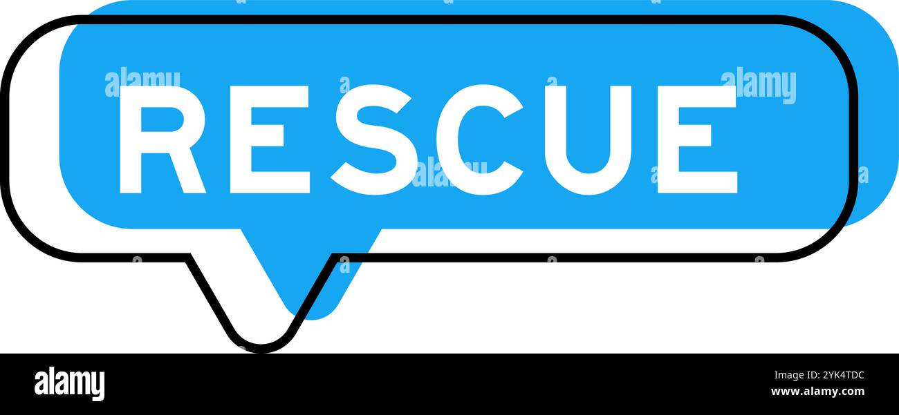 Speech banner and blue shade with word rescue on white background Stock ...