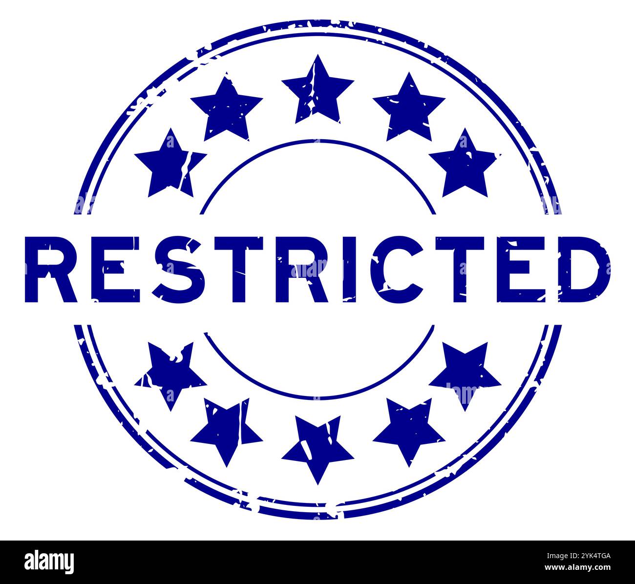 Grunge blue restricted word with star icon round rubber seal stamp on ...