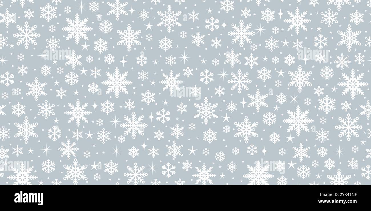 Grey and white winter snowflake vector repeat pattern, seamless ...