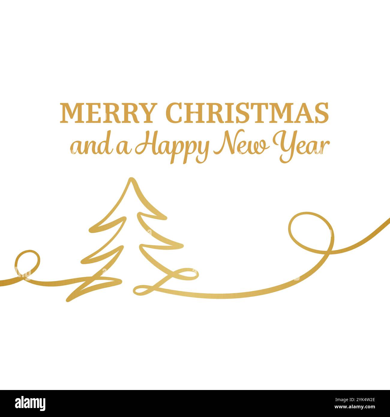 Merry Christmas linear greeting card design, gold and white, isolated ...