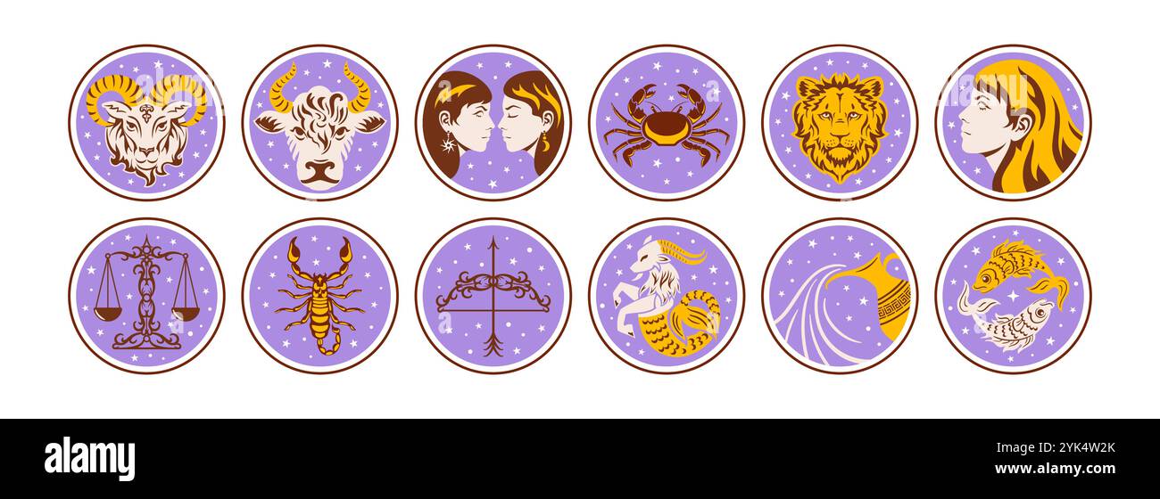 A compilation of 12 astrological symbols represented alongside ...