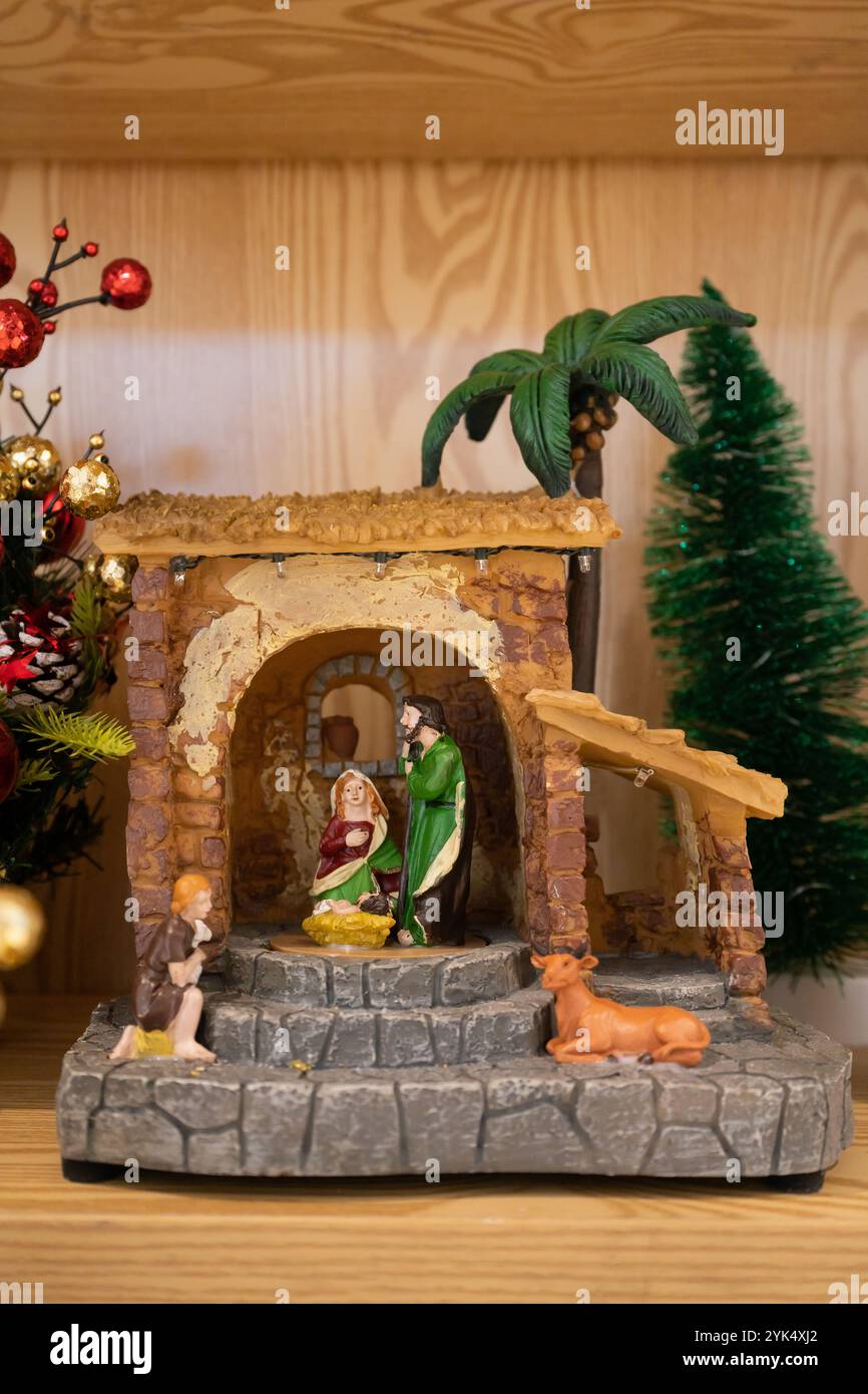 Christmas Crib. Jesus Christ Nativity scene, baby Jesus in foreground ...