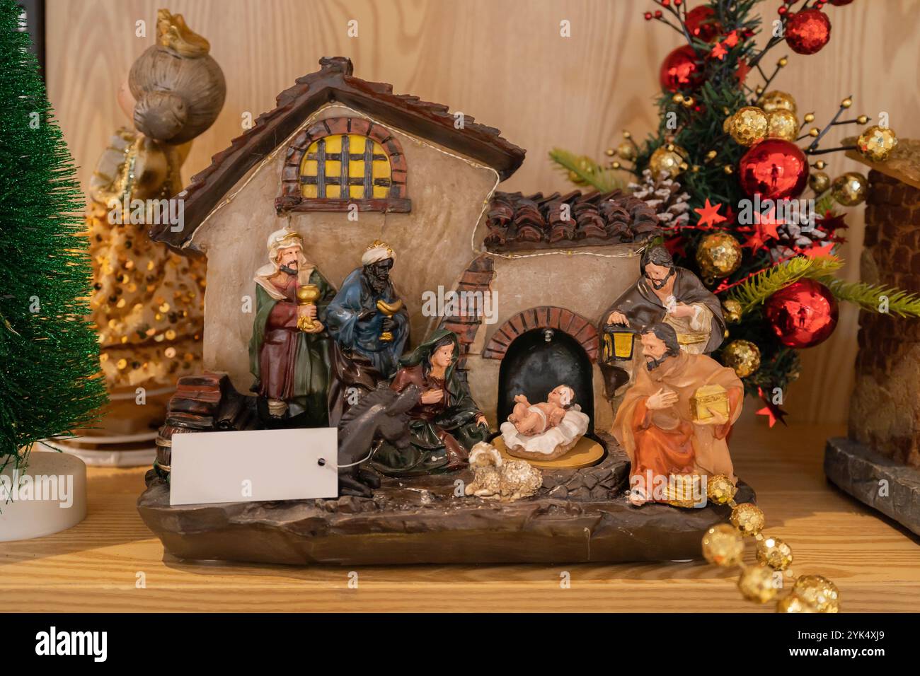 Christmas Crib. Jesus Christ Nativity scene, baby Jesus in foreground ...