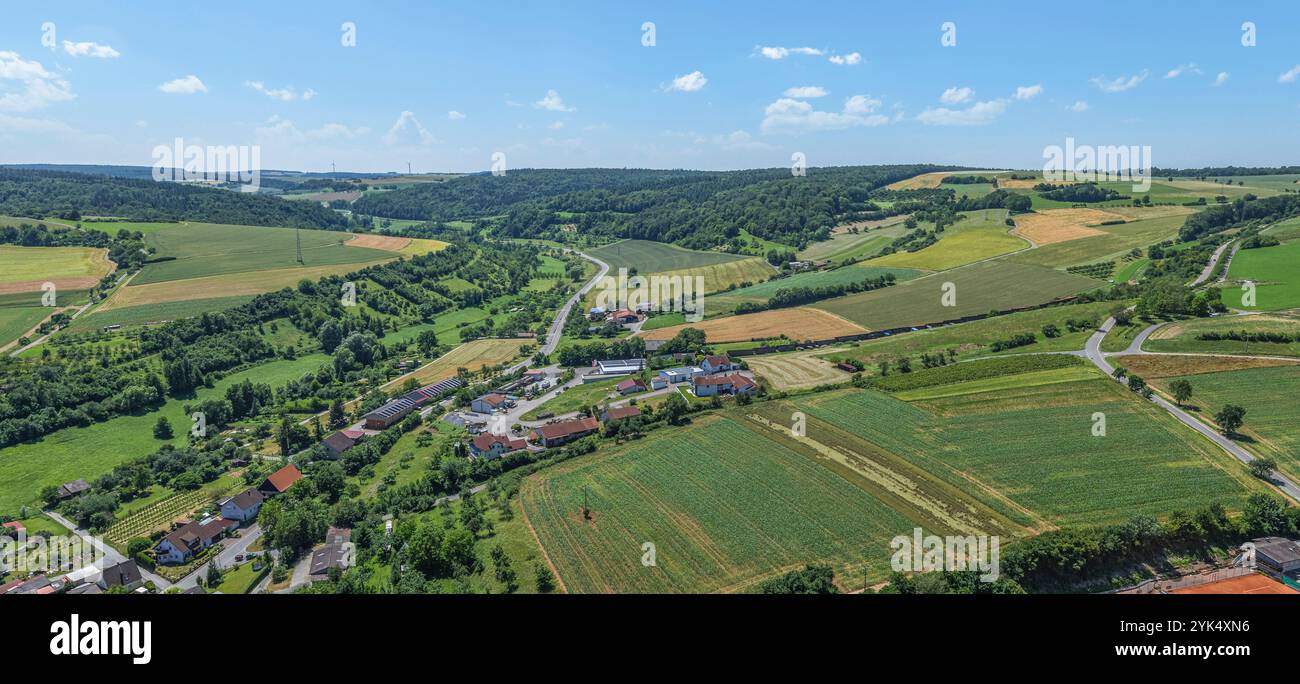 Aerial view of the wine village of Markelsheim, a district of Bad Mergentheim in Tauberfranken ...