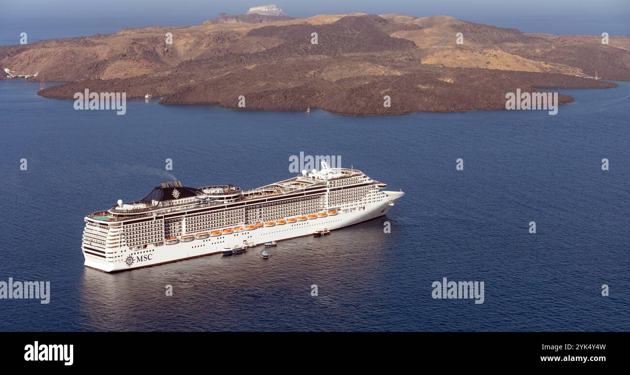 SANTORINI, GREECE - JULY 9, 2024: Cruise ship MSC Divina anchored in ...
