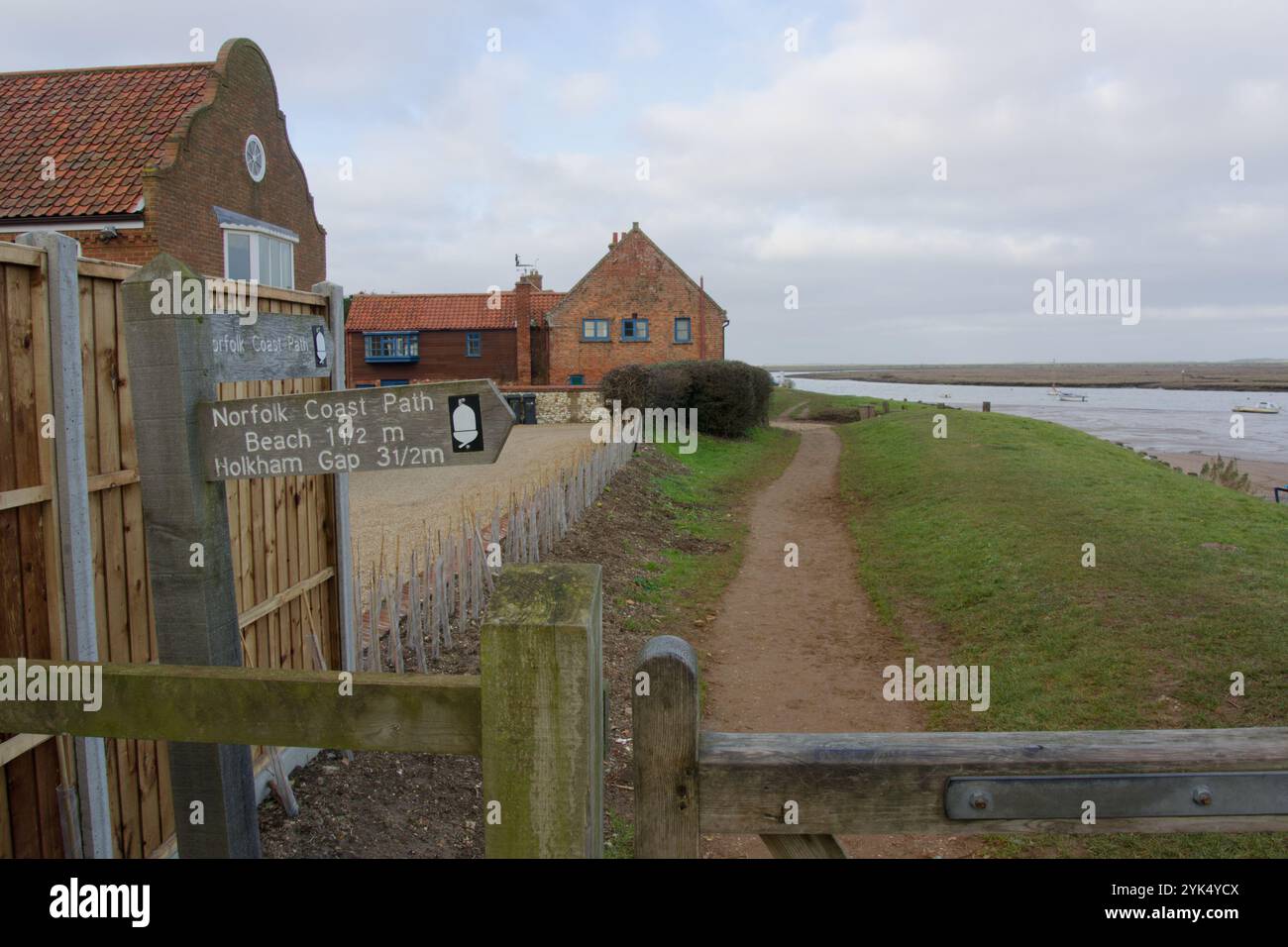 Norfolk Coast Path National Trail at Burnham Overy Staithe, Norfolk, UK ...