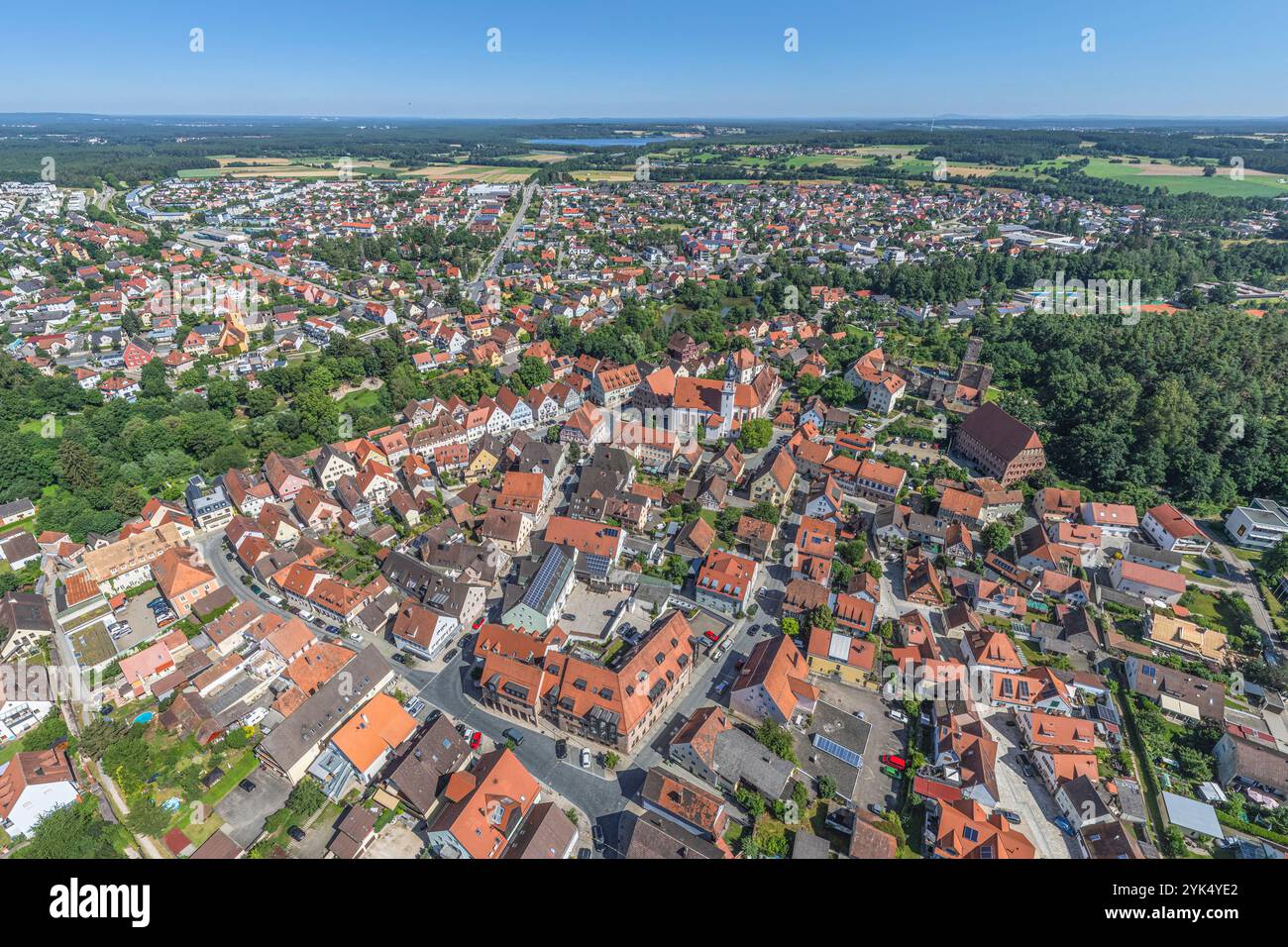 Aerial view of the Middle Franconian town of Hilpoltstein in the ...