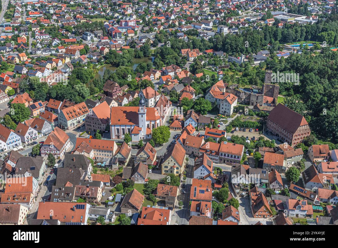 Aerial view of the Middle Franconian town of Hilpoltstein in the ...