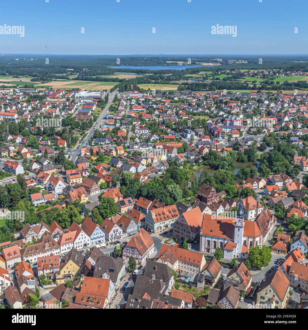 Aerial view of the Middle Franconian town of Hilpoltstein in the ...