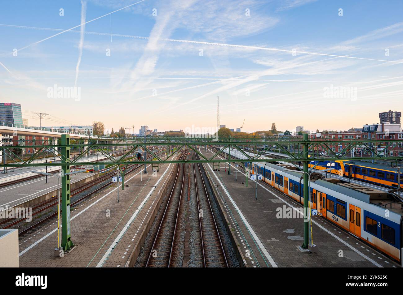 Perspective view of platforms and railroad tracks at central train ...