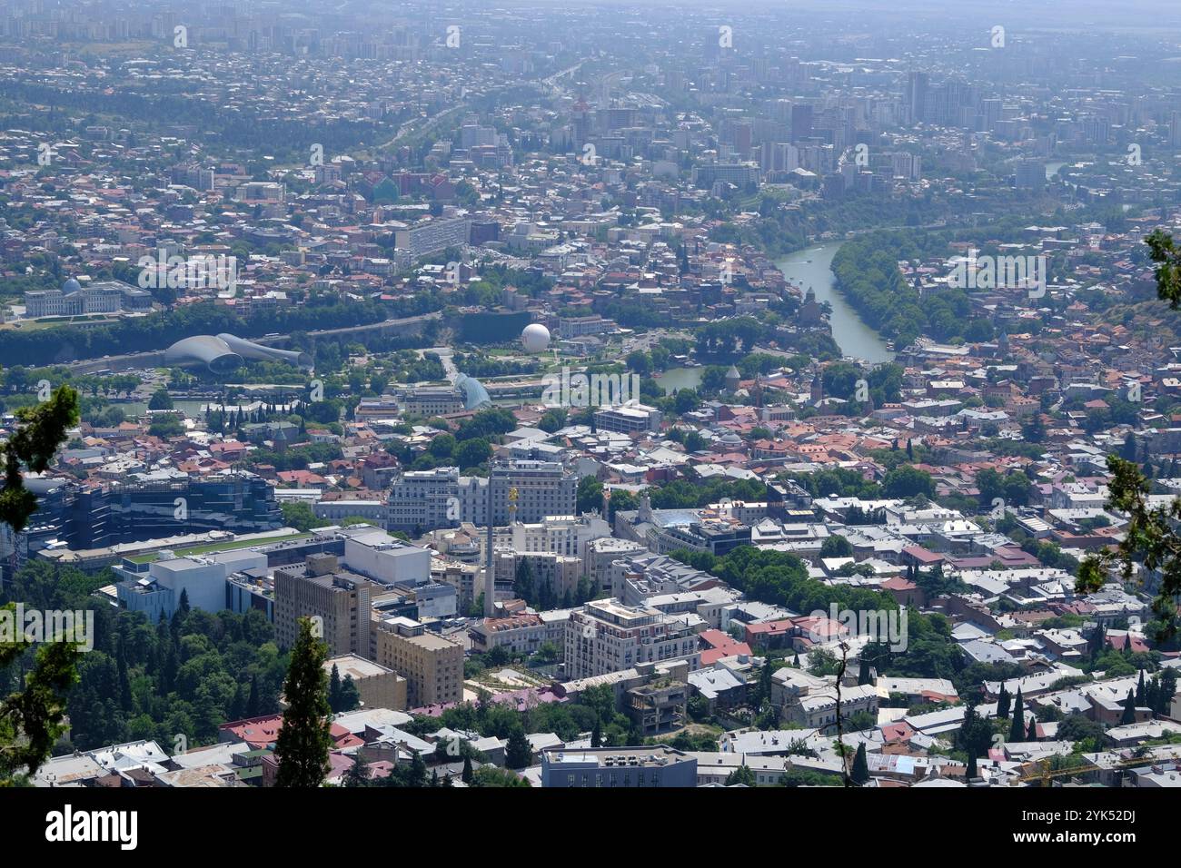 Tbilisi cityscape viewed from the top of the funicular railway showing the eclectic mix of old ...