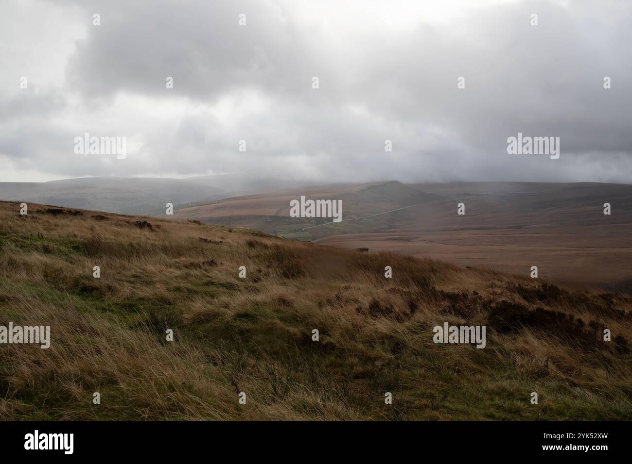 A stormy scene on top of the large expanse of Marsden Moors during ...