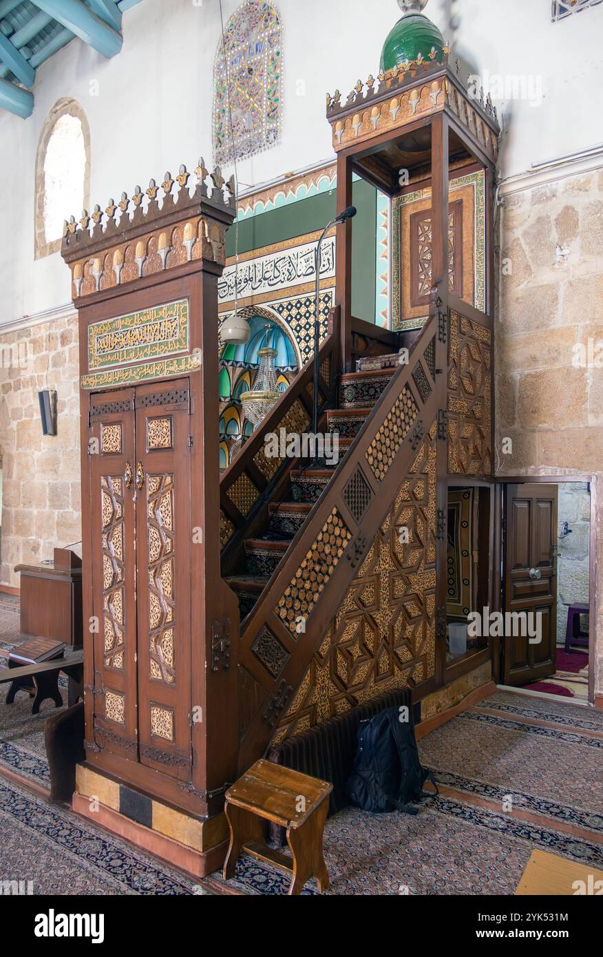 minbar dated 1208, Hanabila Mosque, Salihiyya, Damascus, Syria Stock ...