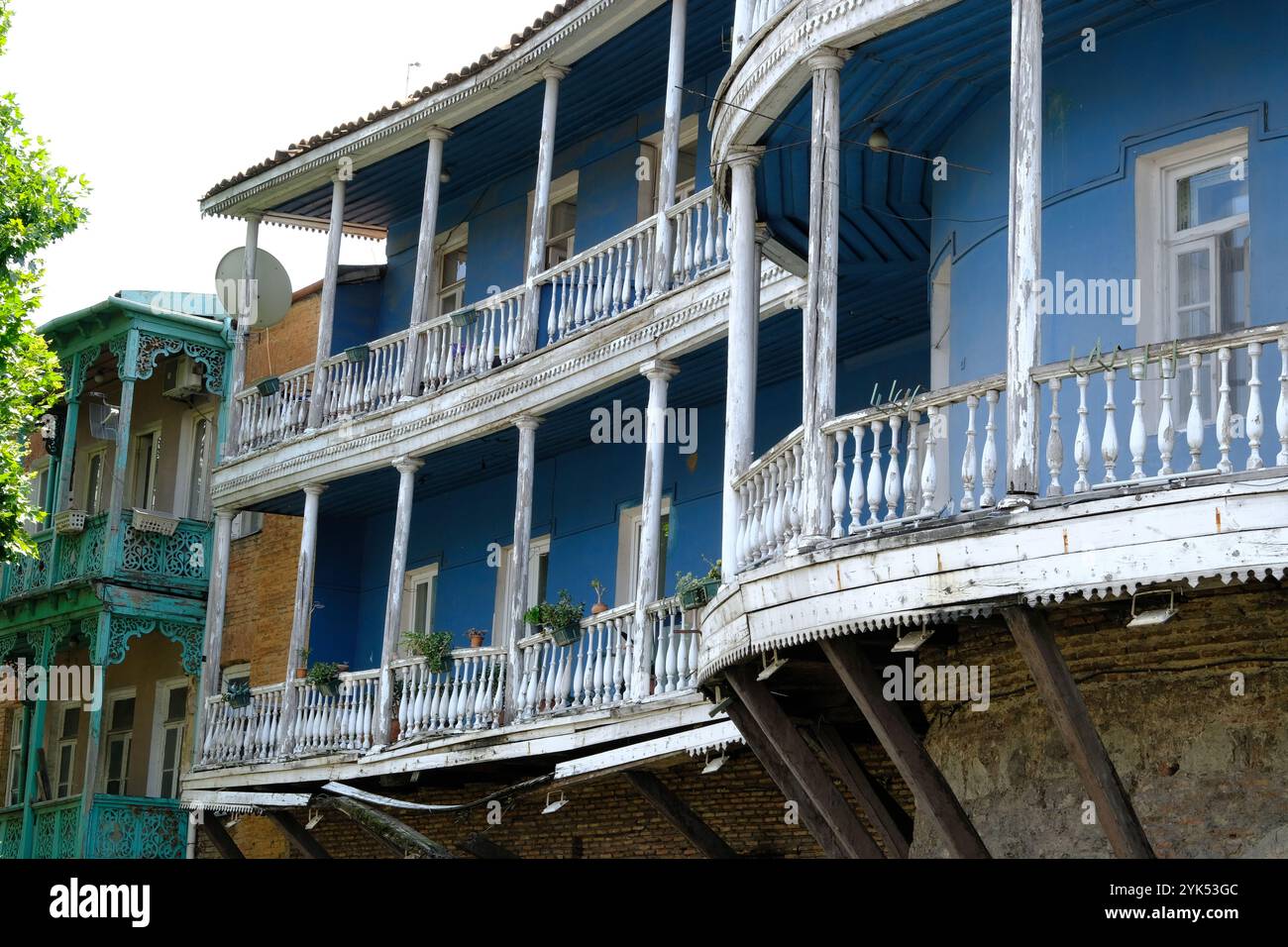 Historic balconied building in central Tbilisi, Georgia near the Old ...