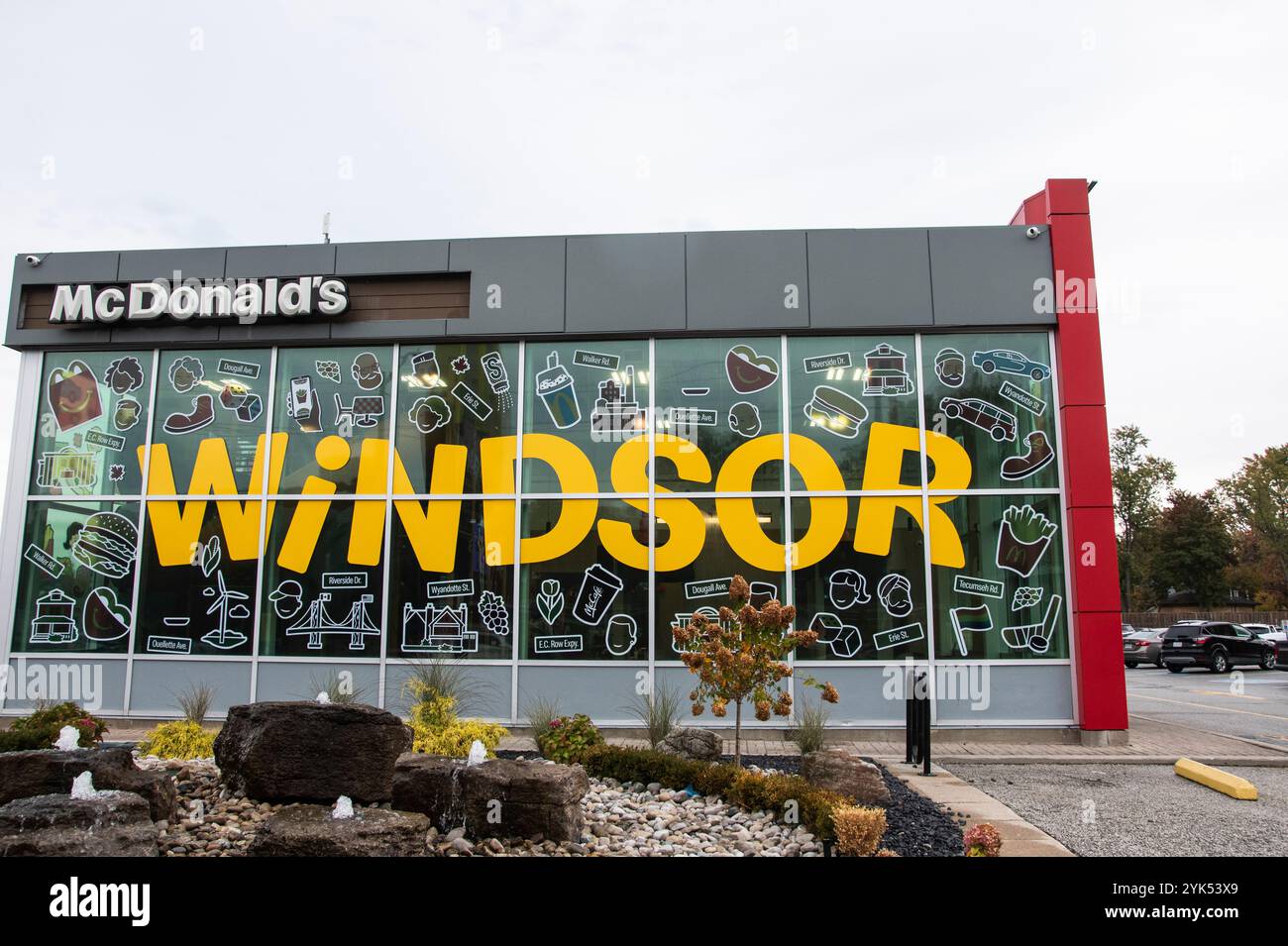 Windsor sign in the window at McDonald's on Dougall Avenue in Windsor ...