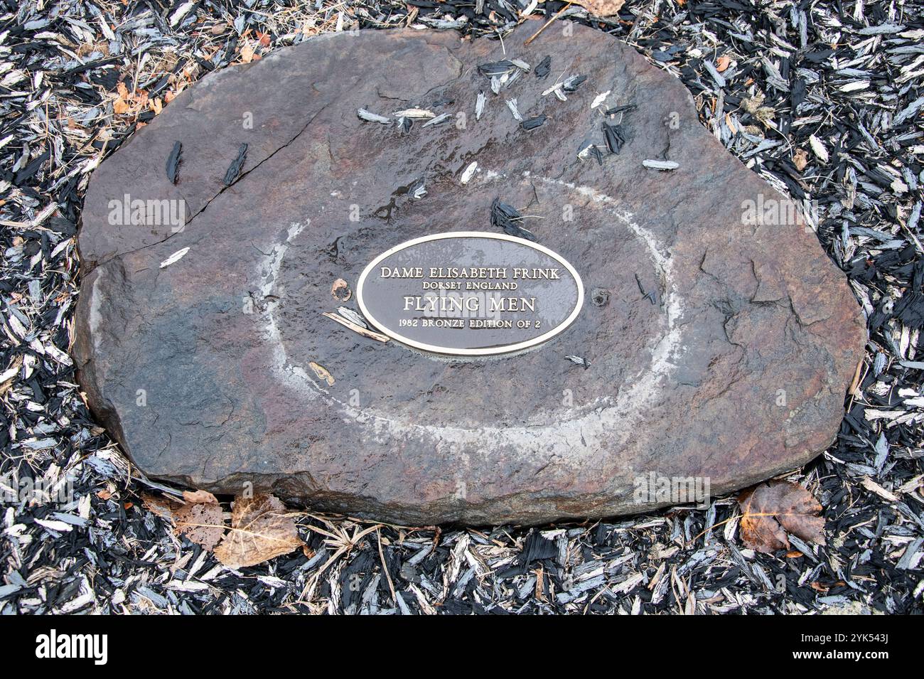 Sign for Flying Men statues at Windsor Sculpture Garden park in Windsor ...