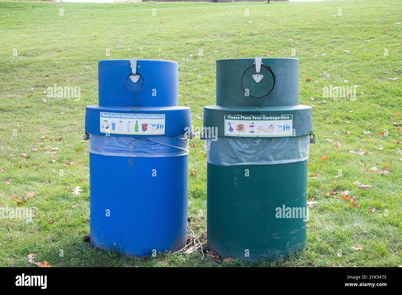 Garbage and recycling bins at Windsor Sculpture Garden park in Windsor ...