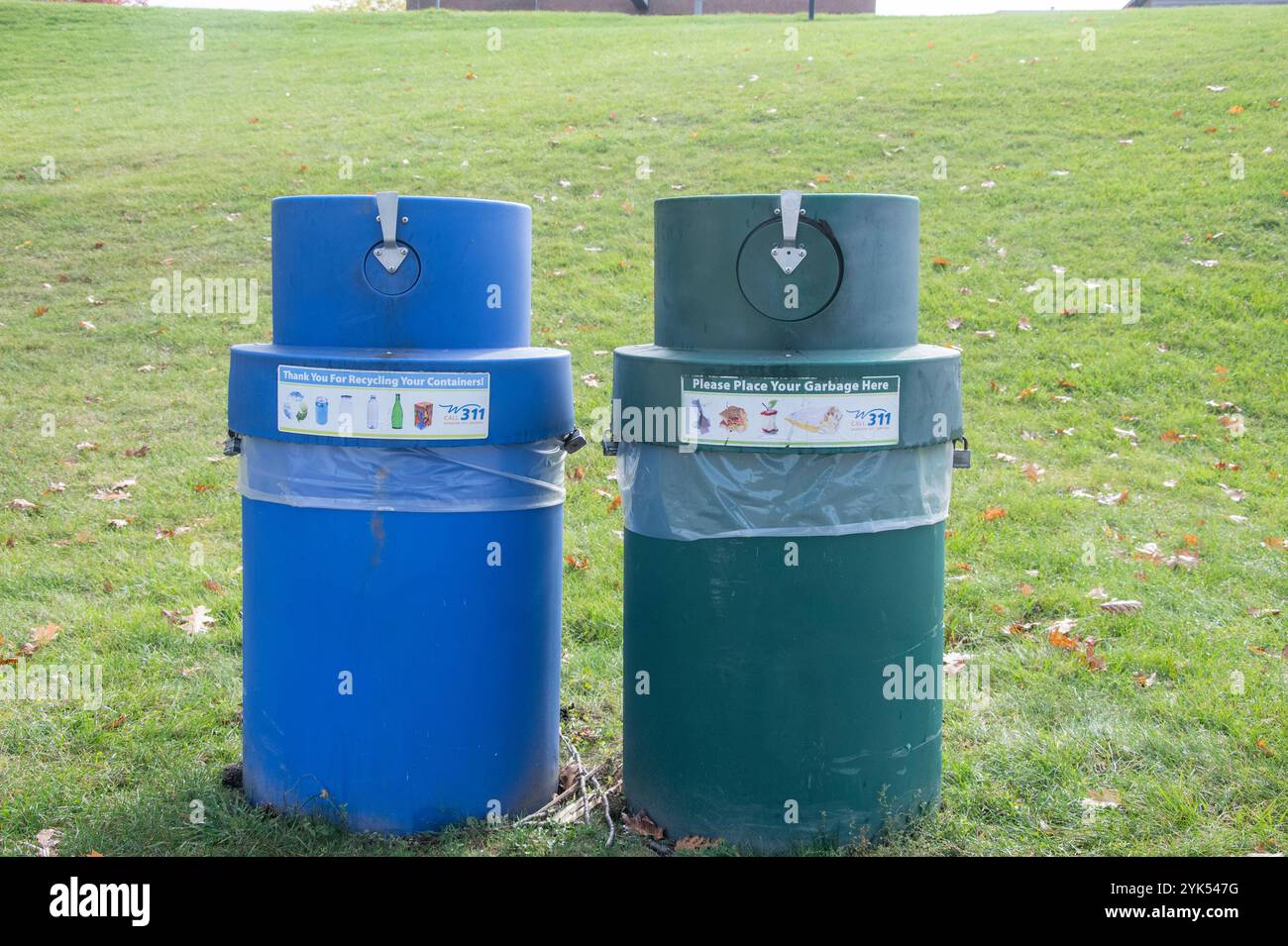 Garbage and recycling bins at Windsor Sculpture Garden park in Windsor ...