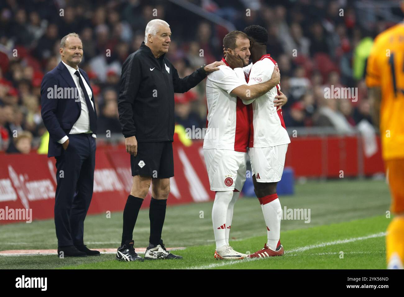 AMSTERDAM - (l-r) Danny Blind, referee Roelof Luinge, Rafael van der ...