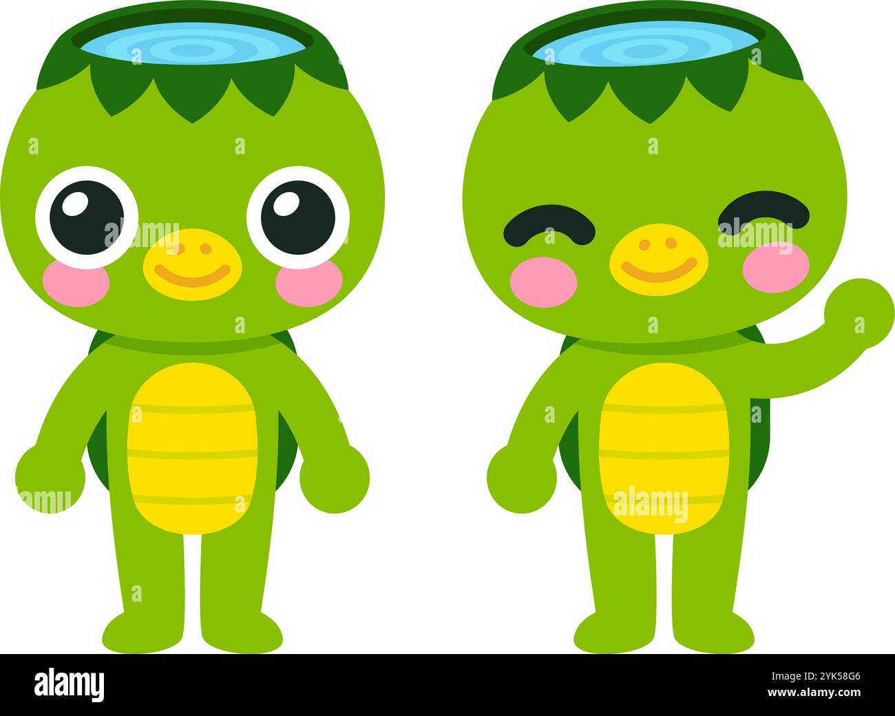 Cute Kappa character drawing, mythological Japanese monster. Standing ...