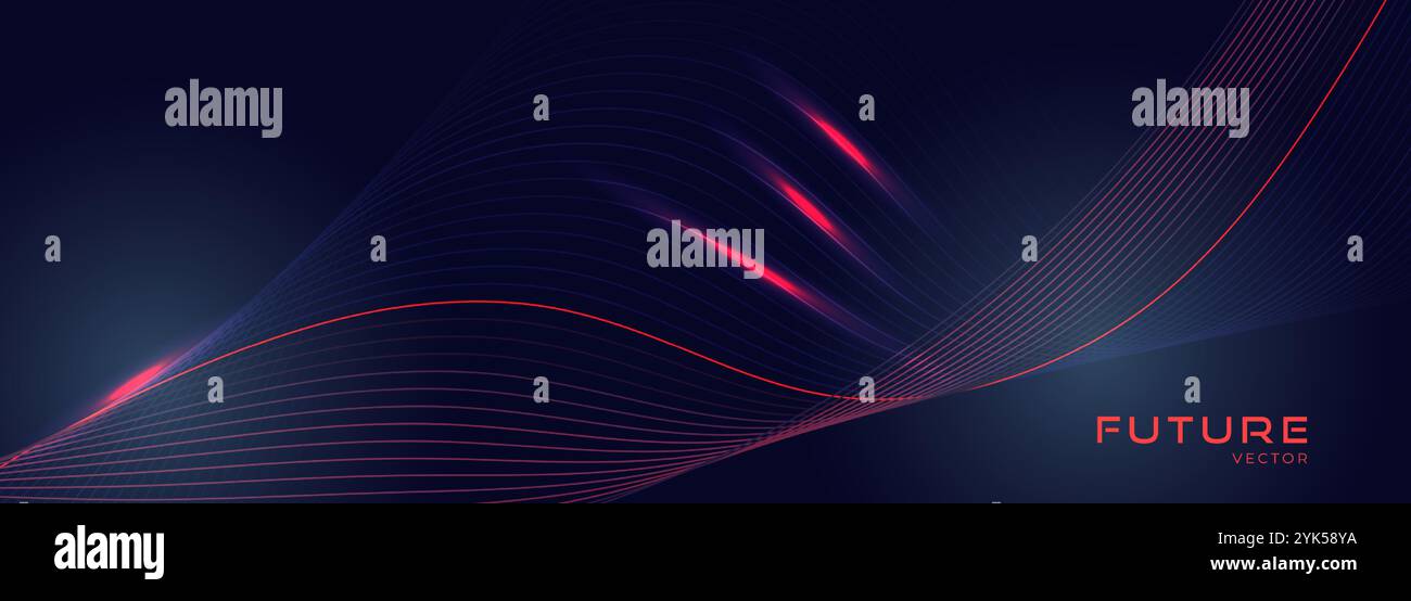 Dark blue technology background with pink and blue wavy lines. Digital ...