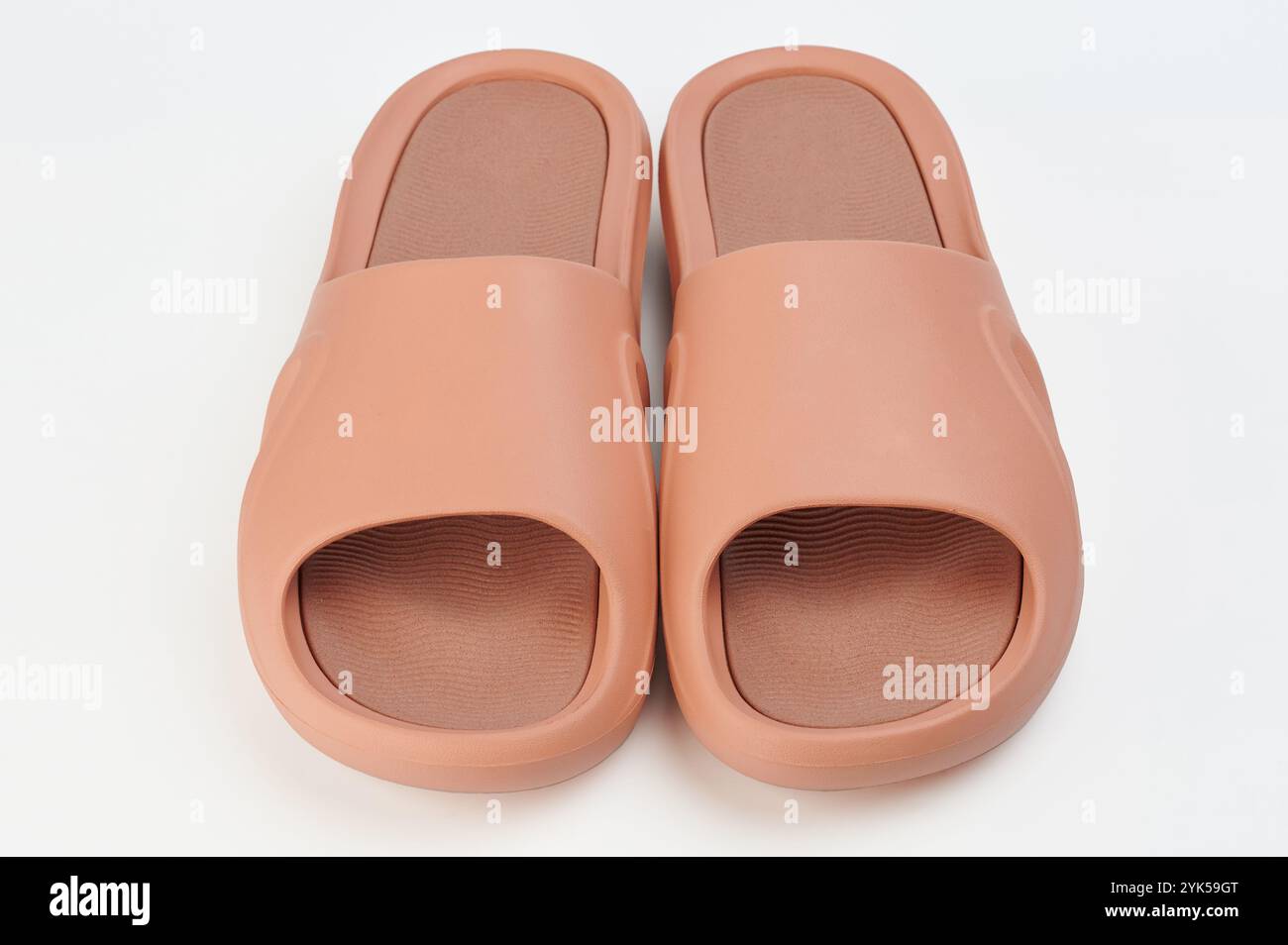 Waterproof flip flops pair together front view isolated on white studio ...