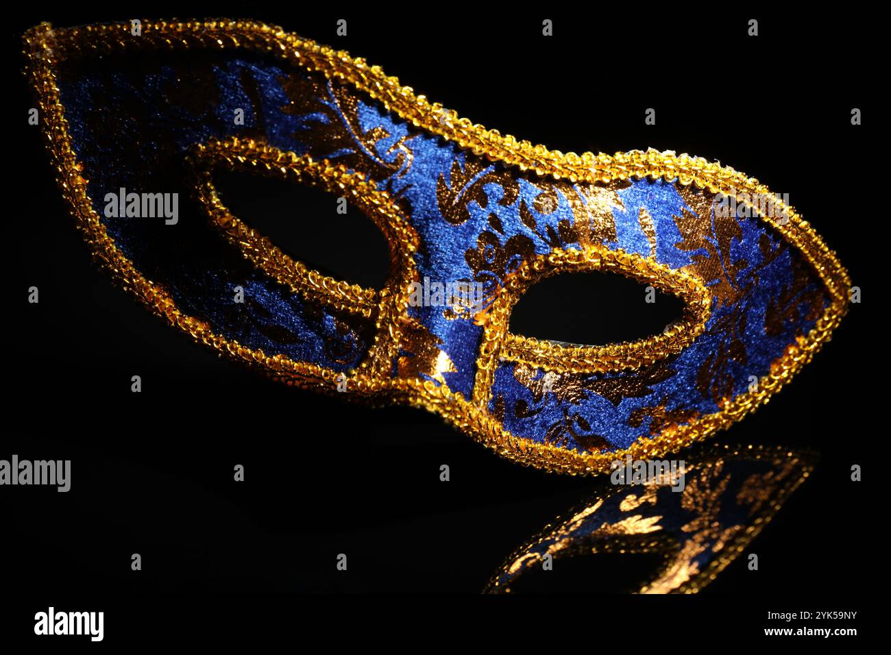 Beautiful blue carnival mask on black background, closeup Stock Photo ...